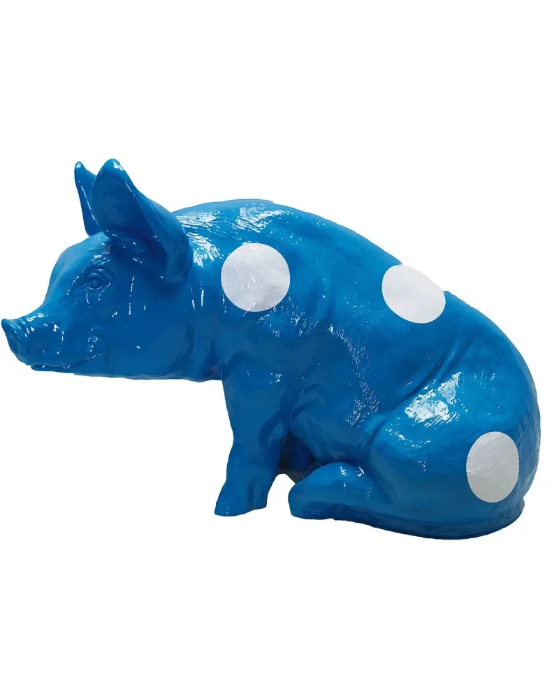 Resin statue and sculpture of a heavy pig Color Light blue (RAL 5012 ...