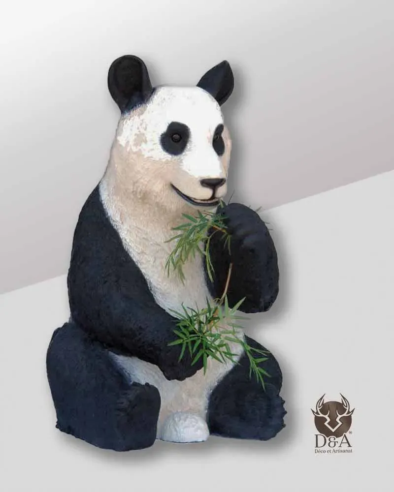 Statue en résine d'un Panda assis avec du bambou Réaliste - Déco et ...